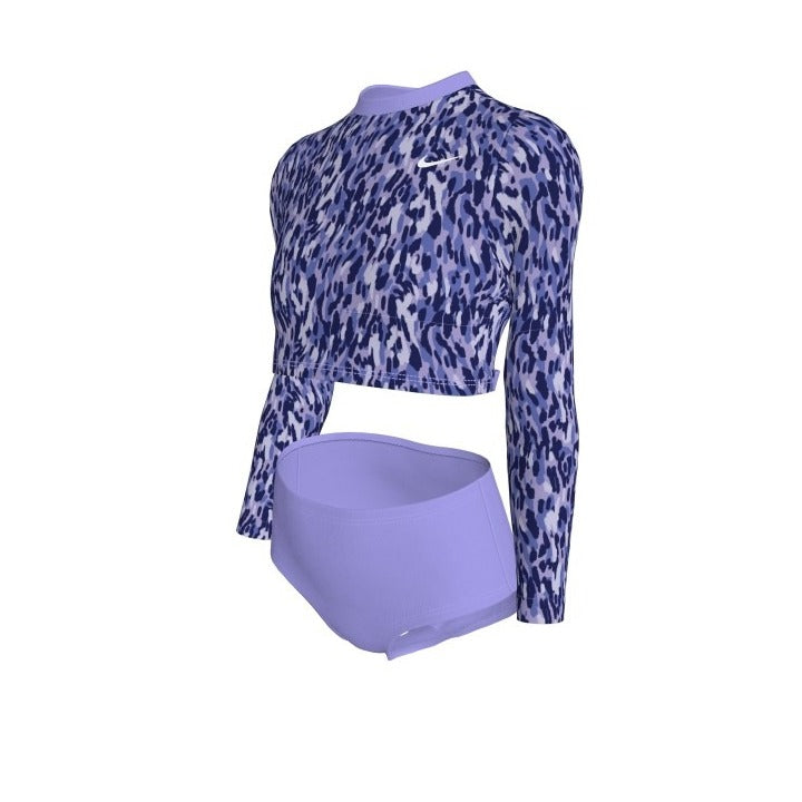 Nike Big Girls Swim Running Wild Long Sleeve Crop top and High Waist S